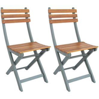 Sweeek 2er-Set zusammenklappbare Gartenst&uuml;hle aus Akazienholz Khaki / Naturfarben