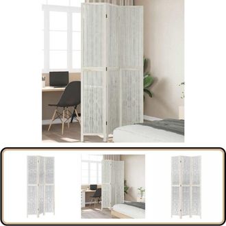 vidaXL 3-tlg. Raumteiler Weiß Massivholz Paulownia - Raumteiler - Holzparavent - Weidenzweige - Paulownia - Weißer Raumteiler
