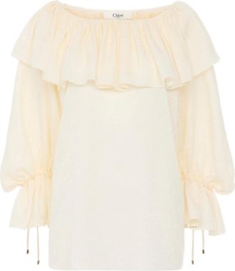 Chlo&eacute; Femme, Blouses et Chemises, Blanc, Taille: 36 FR Fluid Ruffle Top