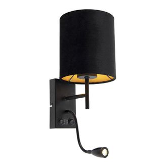 QAZQA Stacca - led Dimmable Applique murale avec lampe de lecture variateur inclus - 1 lumi&egrave;re - l 16 cm - Noir - Moderne - &eacute;clairage int&eacute;rieur - Salon i