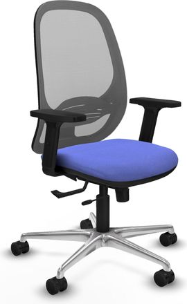 Piqueras y Crespo Stuhl mit Lendenwirbelst&uuml;tze mit 2D-Armlehnen, ausgestattet mit Syncro/Traslack und Schneideschaum, mit Rollen 65 mm, Nylon, Grau/Hellblau