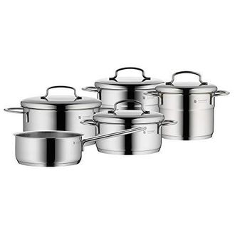WMF Mini Topfset Induktion klein 5-teilig, Kochtopf Set mit Metalldeckel, Cromargan Edelstahl, Töpfe Set stapelbar, ideal für kleine Portionen
