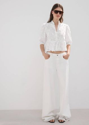 Mango Blouse brod&eacute;e manches bouffantes blanc cass&eacute; - Femme - XL - MANGO