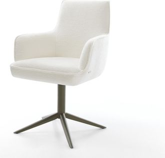 DELIFE Drehstuhl Heira-Flex mit Armlehnen Boucl&eacute; Soft Beige Fu&szlig;kreuz Effektfinish Titan 360&deg; drehbar Wippfunktion Taschenfederkern, Esszimmerst&uuml;hle