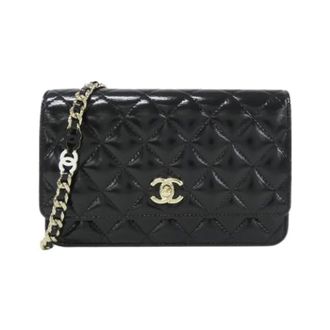Chanel Portefeuille &agrave; cha&icirc;ne en cuir dagneau Pre-owned - Femme - Pre-owned - Noir - Taille: ONE Size
