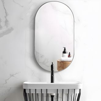 Generic Ovaler Badezimmerspiegel, Schminkspiegel Mit Metallrahmen, Dekorativer HD Wandspiegel Für Über Dem Waschbecken(Silver,40x70cm/15.7x27.6in)