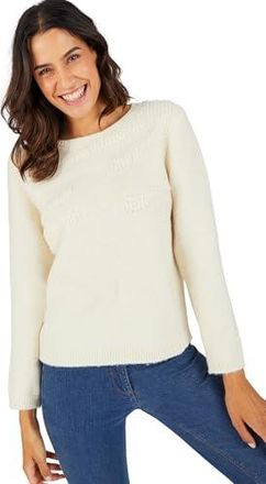 Damart Pull Maille Bouclette en Relief, Femme, Col Rond, Ecru, 50/52