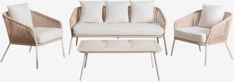 Sklum Salon de jardin avec canap&eacute; 2 places, 2 fauteuils et tables basses en aluminium et corde tress&eacute;e Arhiza SKLUM Tapioca Beige