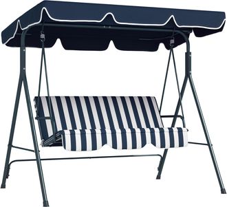 OUTSUNNY Hollywoodschaukel 3-Sitzer Gartenschaukel mit Verstellbarem Dach, wasserabweisend Schaukelbank bis 240 kg belastbar, für Garten, Balkon, Mesh, Blau