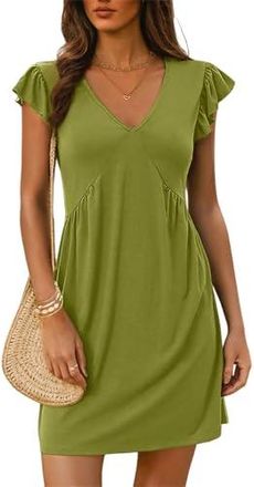 Generic Robe de plage d&eacute;contract&eacute;e &agrave; manches courtes et col en V profond pour femme, Vert, M