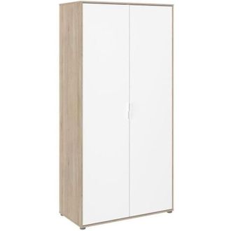 Parisot Armoire de chambre - D&eacute;cor Blanc et chene - 2 portes battantes - L100 x P50,2 x H204,3 cm - AALBORG PARISOT