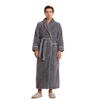 Generic QXDZSW Femmes Automne et Hiver Chaud Long Flanelle &Eacute;pais Couple Peignoirs de bain Hommes Femmes Pyjama Douche Peignoir Serviettes de bain, Gris fonc&eacute; 