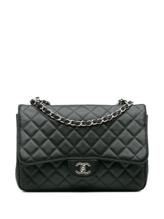 Chanel 2009-2010 jumbo Classic Single Flap Schultertasche aus Kavierleder - Schwarz