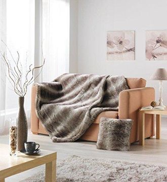 HOME MAISON 890985 Doppel Plaid aus Veloursimitat/Polyester Braun, Acryl, braun, 1x130x160 cm