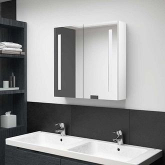 vidaXL Armoire de salle de bain &agrave; miroir led Blanc brillant 62x14x60cm Vidaxl