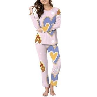 Generic Ensemble de sous-v&ecirc;tements de Saint-Valentin pour femme, pyjama imprim&eacute; color&eacute;, v&ecirc;tements de nuit 2 pi&egrave;ces, pull &agrave; manches longues et col rond avec pa