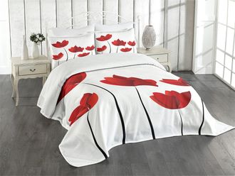 Abakuhaus Blumen Tagesdecke Set, Vivid Rose Flower Petal, Set mit Kissenbezügen Kein verblassen, für Doppelbetten 264 x 220 cm,Rot