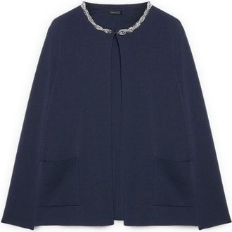 Fiorella Rubino Femme, Pulls, Bleu, Taille: 40 FR Gilet Tricot Fin avec Collier Appliqu&eacute;