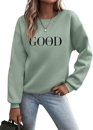 Minetom Pullover Damen Sweatshirt Briefe Drucken Langarm Rundhals Pulli Herbst Winter Frauen Buchstaben Druck Locker Casual Oberteil Sport Streetwear Sweatshi