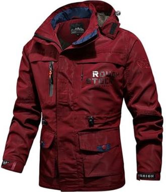 Generic Hommes Automne Manteaux Bomber Coupe-Vent À Capuche Militaire Manteaux À Manches Longues Manteaux Veste Red 3XL