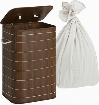 Relaxdays W&auml;schekorb mit Deckel, Bambus, 80 l, Faltbarer W&auml;schesammler, HxBxT: 60 x 40 x 30 cm, W&auml;schetruhe, Dunkelbraun