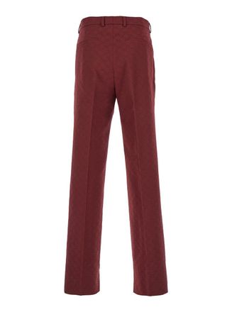 Gucci Mens Bordeaux Straight Pants With Gg Motif Cotton Trousers