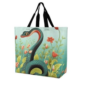 Generic Serpent Et Fleur Sac Fourre-Tout Pliable Sacs L&eacute;ger Sac A Main Femmes Pour Gym Quotidienne Shopping