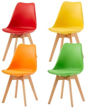 Eggree Lot de 4 Chaises de Salle &agrave; Manger Style Nordique, Rembourr&eacute;es Vintage, Pieds en H&ecirc;tre Massif, 4 Couleurs