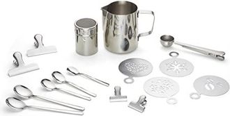 Echtwerk Echtwerk Kaffeezubehör-Set, 23-tlg, Milchschaumkännchen 600 ml, Kakaostreuer, 4x Espresso-, 4x Cappuccino-, 4x Latte Macchiato-Löffel, 4x Kaffeeclips,