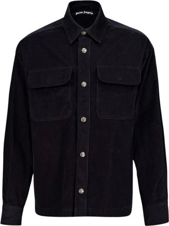 Palm Angels Homme, Vestes, Noir, Taille: S Classic Logo Cord Overshirt