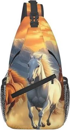 Generic Majestic Sac &agrave; dos &agrave; bandouli&egrave;re pour homme Motif chevaux au coucher du soleil au galop
