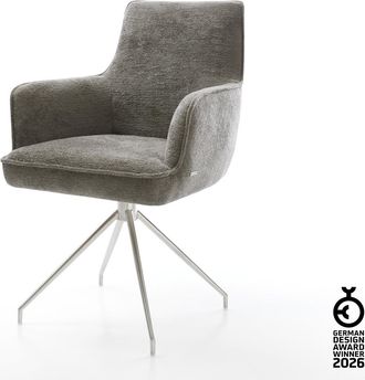 DELIFE Esszimmerstuhl Heira-Flex mit Armlehnen Boucl&eacute; Soft Schlamm Kreuzgestell konisch Edelstahl Taschenfederkern, Esszimmerst&uuml;hle