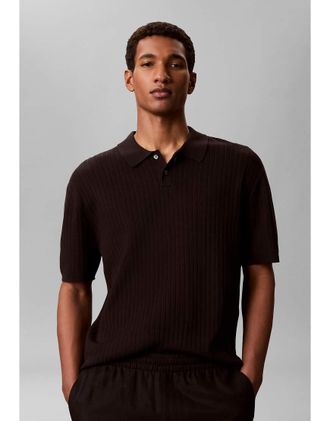 Calvin Klein Polohemd aus weichem Pointelle-Strick in Schwarz