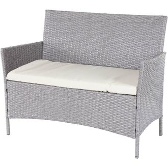 Hhg [NEUWERTIG] Poly-Rattan Gartenbank Hamar, Sitzbank Bank grau, Kissen creme