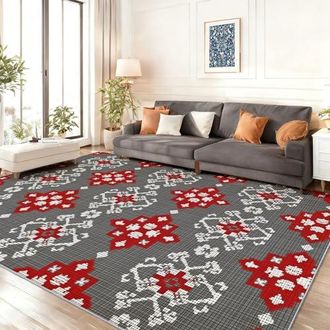Generic Paillasson Antid&eacute;rapant Gris Rouge 120 x 170 cm, Tapis de Sol dint&eacute;rieur Lavable pour entr&eacute;e Cuisine Chambre &agrave; Coucher paillasson d&eacute;coratif, imprim&eacute; T