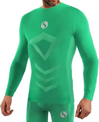 Sesto Senso sous-vêtements de Sport pour Hommes Lingerie Thermique à Manches Longues Chemise de Compression L/XL Vert Green