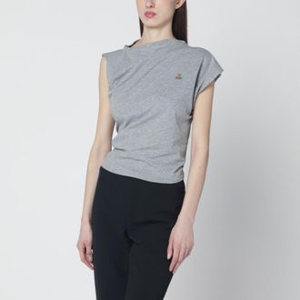 Vivienne Westwood Grey m&eacute;lange asymmetric T-shirt with Orb logo