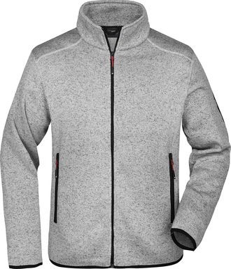 James & Nicholson Herren Fleece Strickjacke - Modische Strickfleecejacke in schmaler Form | Farbe: light-grey-melange/red | Gr&ouml;sse: XXL