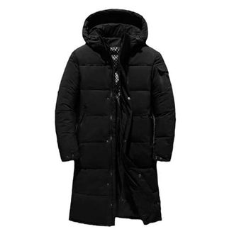 Generic Doudoune longue à capuche thermique coupe-vent en coton rembourré pour homme avec fermeture éclair épaisse Couleur unie Coupe-vent, Noir, 5XL