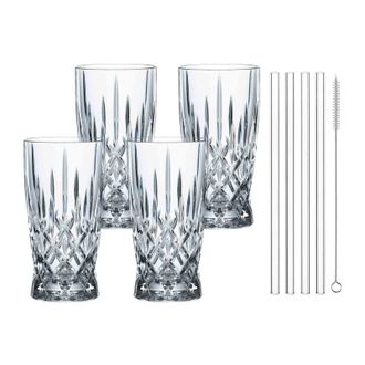 Spiegelau & Nachtmann Latte Macchiato Set Noblesse, Sp&uuml;lmaschinengeeignete Hei&szlig;getr&auml;nke-Gl&auml;ser, Glastrinkhalme 21 cm, 24-teiliges Vorteilsset, Kristallglas