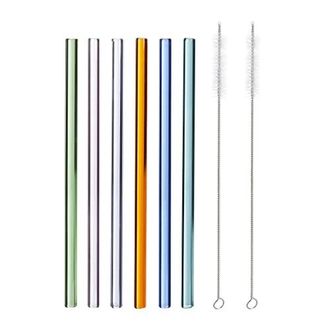 Relaxdays Strohhalme Glas, 6 St&uuml;ck, gerade, wiederverwendbare Trinkhalme, 23 cm, mit B&uuml;rste, nachhaltig, &Oslash; 10 mm, bunt
