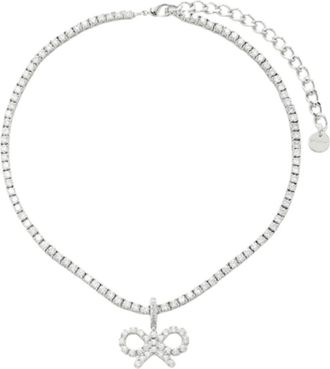 Self Portrait Femme, Accessoires, Gris, Taille: ONE Size Crystal Bow Necklace