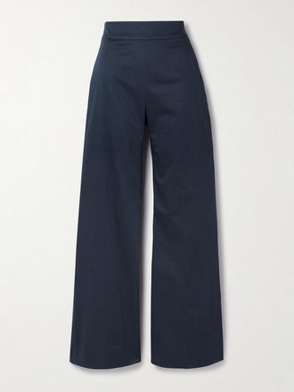 Carolina Herrera Pantalon Large En Satinette De Coton Mélangé - Bleu