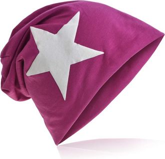 Miobo Jersey Slouch Beanie mit Stern Style, Herren Damen,Einheitsgr&ouml;&szlig;e,WeissStern-Orchidee