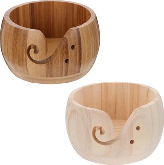 TOPBATHY 2 St&uuml;ck Teiliges Wollschalen Naturbelassenem Holz und Bambus Gro&szlig;e Garnschalen mit Geschwungenem Fadenhalter rutschfeste Strick H&auml;kelaufbewahrung f&uuml;r 