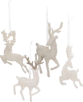 BESPORTBLE 4 St&uuml;ck H&auml;ngende Weihnachts Rentier Anh&auml;nger aus Kunststoff Dekorativer Christbaumschmuck in Wei&szlig; und Gold Weihnachtsdeko f&uuml;r Baum und Zuhause