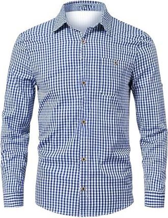 Generic Chemise boutonn&eacute;e pour homme, grande et haute, &agrave; manches longues, col &agrave; revers, chemises ray&eacute;es, l&eacute;g&egrave;rement ajust&eacute;e, chemise d&eacute;contract&eacute;e tendance, ha