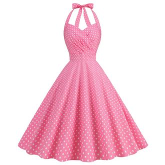 Generic Neues Sommerkleid mit Punkten f&uuml;r Damen, Neckholder, Party, 50er-60er-Jahre, Rockabilly-Pin-Up-Kleid, Tunika, Swing-Cocktailkleid, Rosa, L