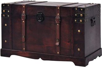 Festnight Schatztruhe Holz Aufbewahrungstruhe | Tragbar Schatzkiste mit 2 Seitengriffen | Vintage Aufbewahrungsbox 66 x 38 x 40 cm Braun