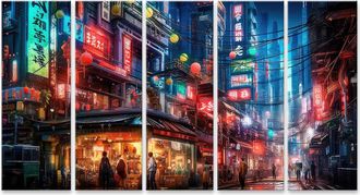 Islandburner Bild auf Leinwand Konzept Liebreizende Anime Cyberpunk-Stadt Digitale Nacht-Malerei Bilder Wandbilder Poster